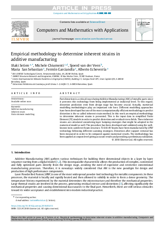 (PDF) Empirical methodology to determine inherent strains in additive manufacturing