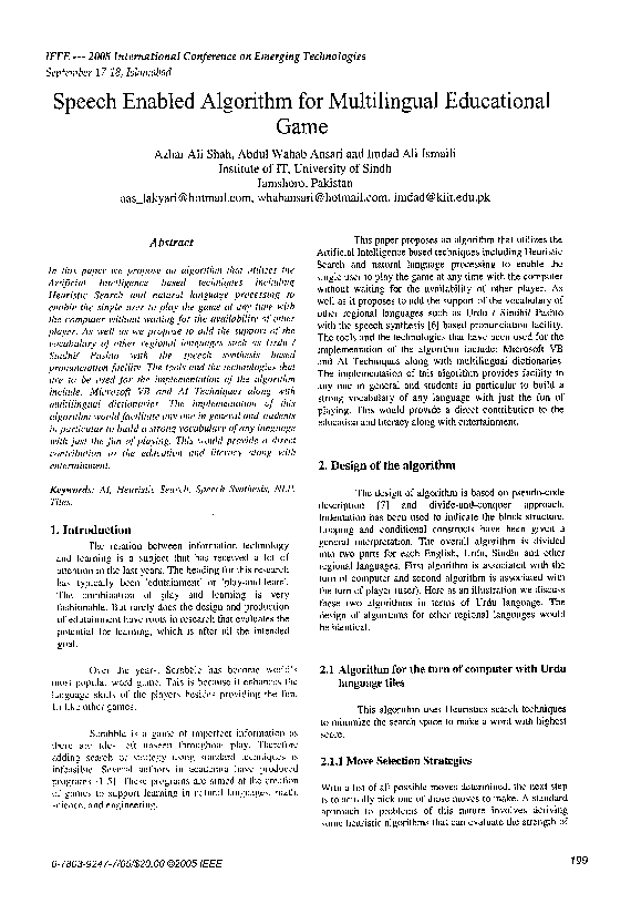 (PDF) Speech enabled algorithm for multilingual educational game