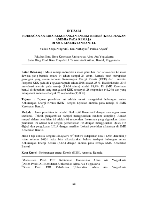 (PDF) Hubungan Antara Kekurangan Energi Kronis (Kek) Dengan Anemia Pada ...