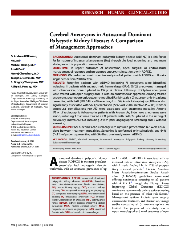 (PDF) Cerebral Aneurysms in Autosomal Dominant Polycystic Kidney Disease: A Comparison of ...