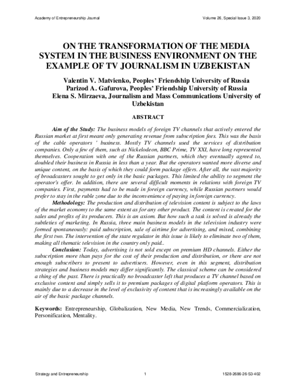 (PDF) On the Transformation of the Media System in the Business ...