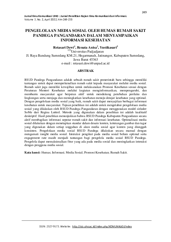 (PDF) Pengelolaan Media Sosial Oleh Humas Rumah Sakit Pandega Pangandaran Dalam Menyampaikan ...