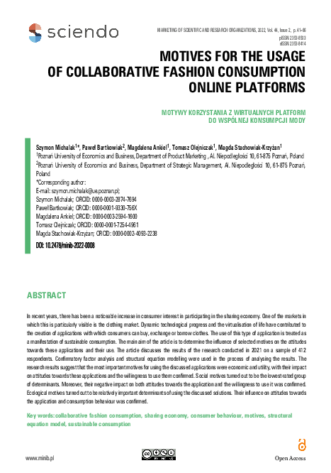 (PDF) Motives for the Usage of Collaborative Fashion Consumption Online Platforms