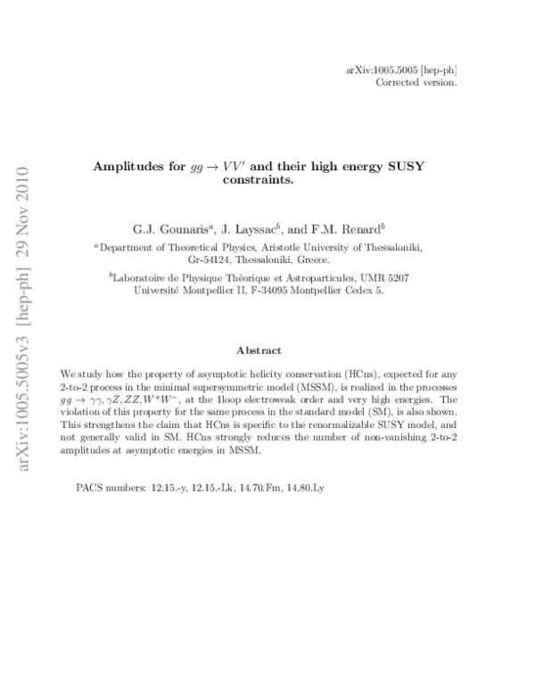 (PDF) AMPLITUDES FOR gg→VV′ AND THEIR HIGH ENERGY SUSY CONSTRAINTS