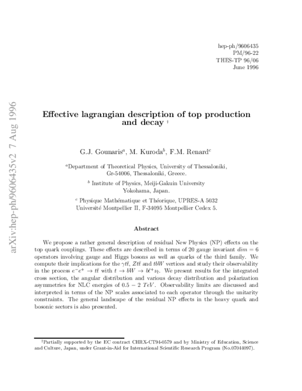 (PDF) Effective Lagrangian description of top quark production and decay | George Gounaris ...