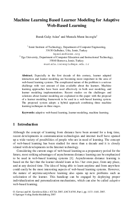 (PDF) Machine Learning Based Learner Modeling for Adaptive Web-Based Learning