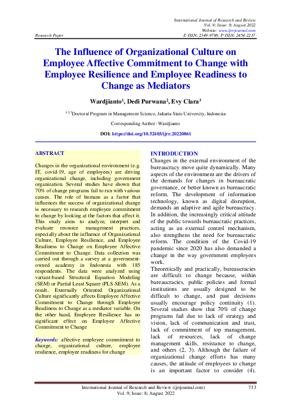 (PDF) The Influence of Organizational Culture on Employee Affective ...