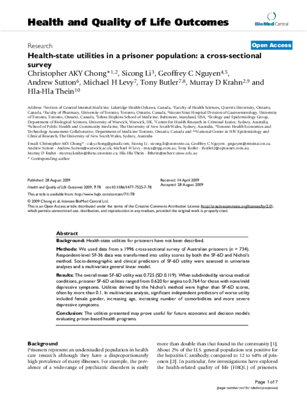 (PDF) Health-state utilities in a prisoner population: a cross ...