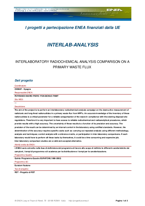 (PDF) Interlaboratory radiochemical analysis comparison on a primary ...