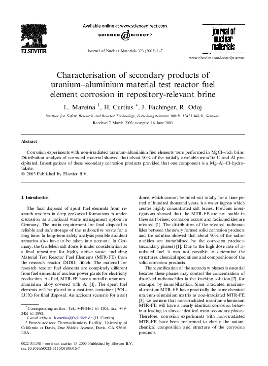 (PDF) Characterisation of secondary products of uranium–aluminium ...