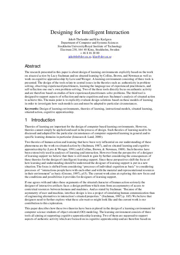 (PDF) Designing for Intelligent Interaction