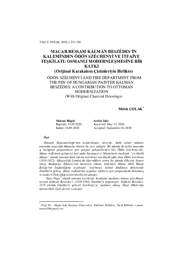 (PDF) MACAR RESSAM KÁLMÁN BESZÉDES’İN KALEMİNDEN ÖDÖN SZÉCHENYİ VE İTFAİYE TEŞKİLATI: OSMANLI ...