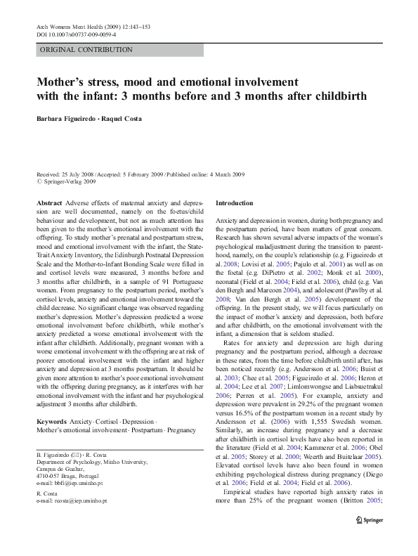 (PDF) Mother’s stress, mood and emotional involvement with the infant ...
