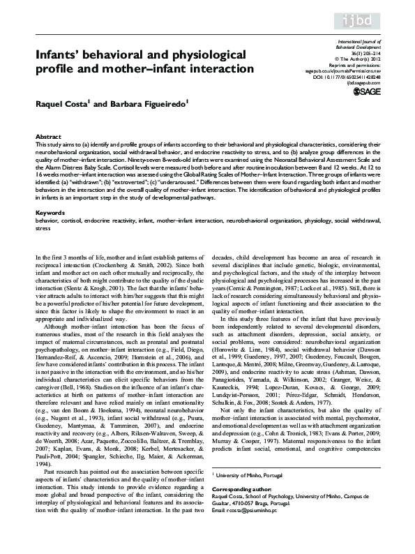 Pdf Infants Behavioral And Physiological Profile And Mother Infant