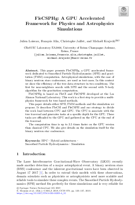 (PDF) FleCSPHg: A GPU Accelerated Framework for Physics and Astrophysics Simulations