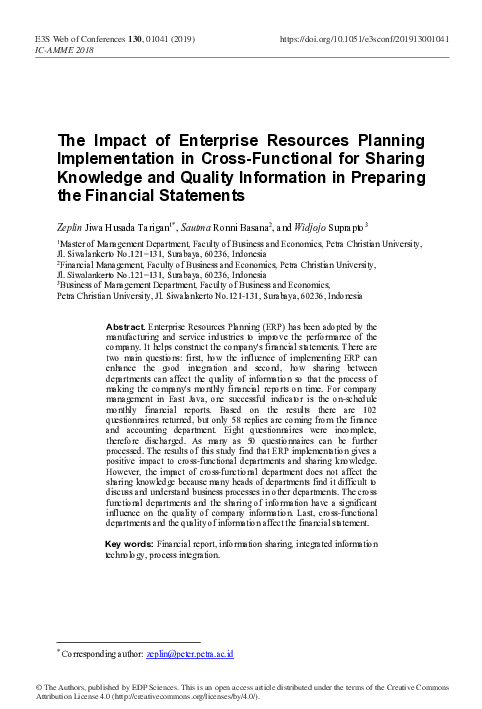 (PDF) The Impact of Enterprise Resources Planning Implementation in ...