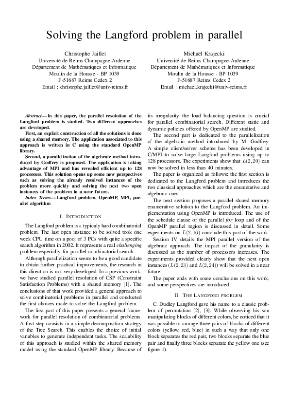 (PDF) Solving the Langford Problem in Parallel