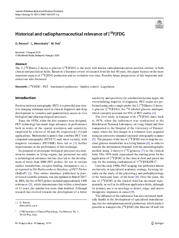 (PDF) Historical and radiopharmaceutical relevance of [18F]FDG