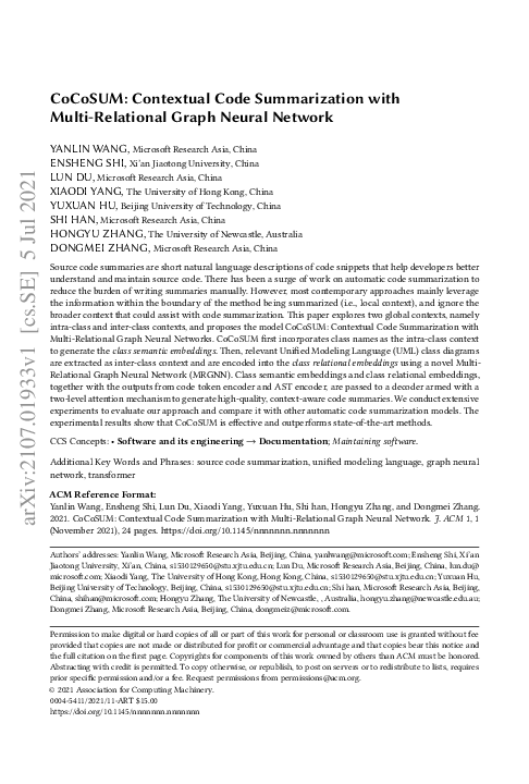 Pdf Cocosum Contextual Code Summarization With Multi Relational