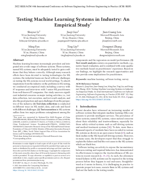 (PDF) Testing machine learning systems in industry (PDF) Testing machine learning systems in industry