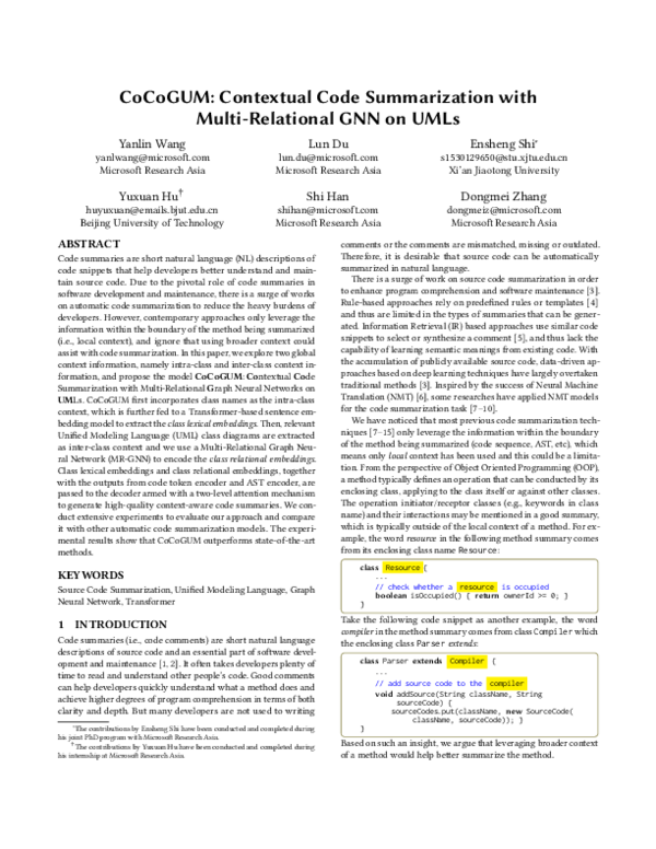 (PDF) CoCoGUM: Contextual Code Summarization with Multi-Relational GNN ...