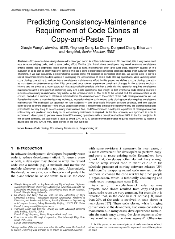 (PDF) Predicting Consistency-Maintenance Requirement of Code Clonesat ...