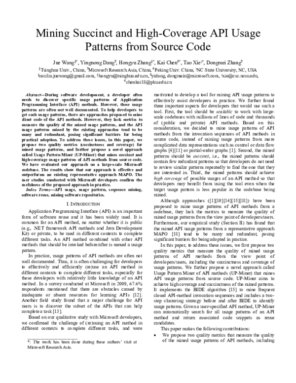 Pdf Mining Succinct And High Coverage Api Usage Patterns From Source Code 1269