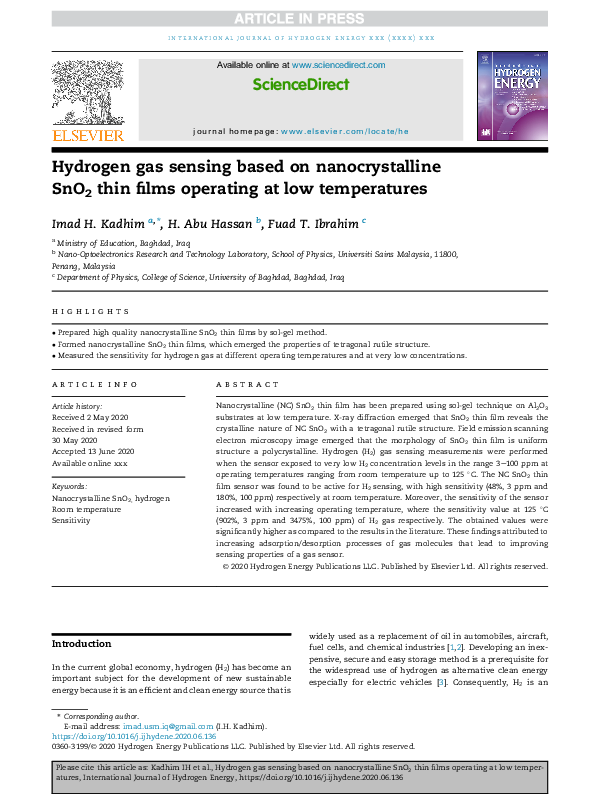 (PDF) Hydrogen gas sensing based on nanocrystalline SnO2 thin films ...