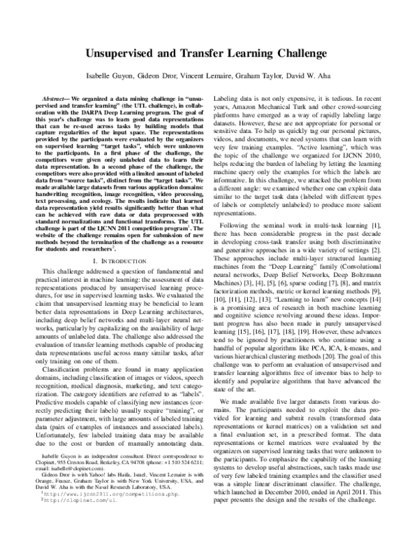 (PDF) Unsupervised and transfer learning challenge | Vincent Lemaire - Academia.edu