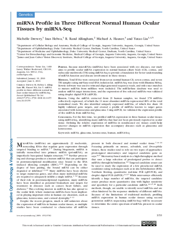 (PDF) miRNA Profile in Three Different Normal Human Ocular Tissues by ...