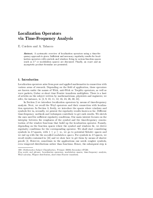 Pdf Localization Operators Via Time Frequency Analysis Elena