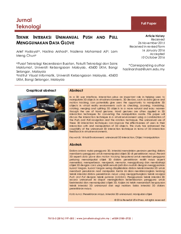 (PDF) Teknik Interaksi Unimanual Push and Pull Menggunakan Data Glove | Haslina Arshad ...