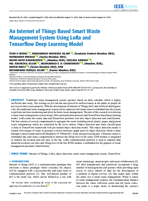 (PDF) An Internet of Things Based Smart Waste Management System Using LoRa and Tensorflow Deep ...
