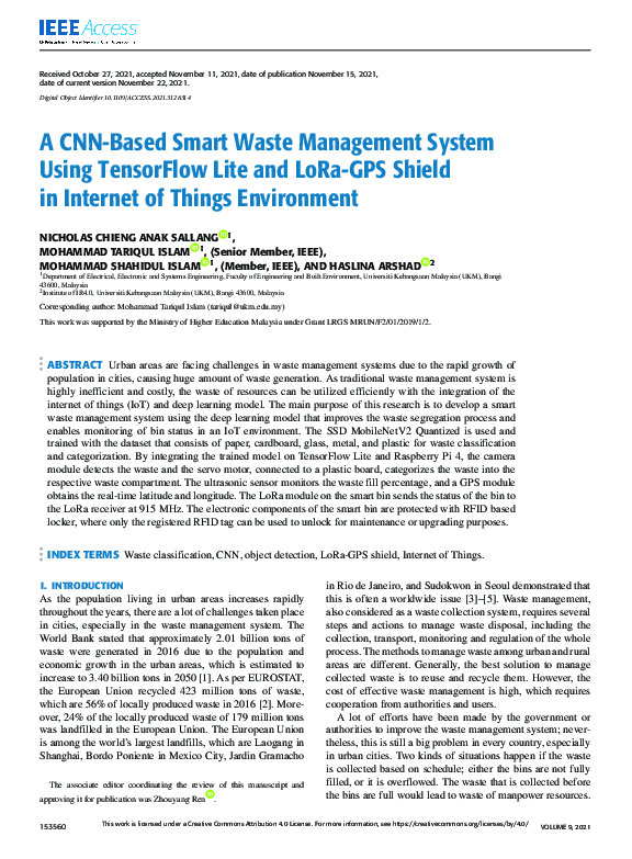 (PDF) A CNN-Based Smart Waste Management System Using TensorFlow Lite ...