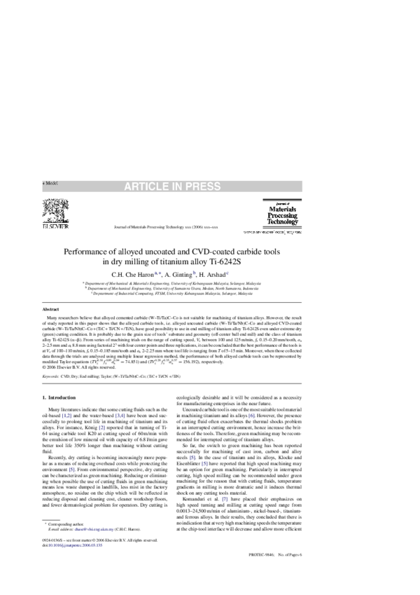 (PDF) Performance of alloyed uncoated and CVD-coated carbide tools in ...