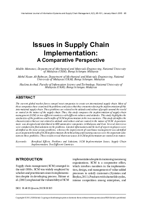 (PDF) Issues in Supply Chain Implementation