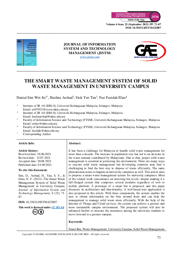 (PDF) The Smart Waste Management System of Solid Waste Management in ... (PDF) The Smart Waste Management System of Solid Waste Management in ...