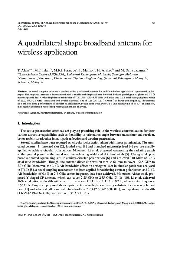 (PDF) A quadrilateral shape broadband antenna for wireless application