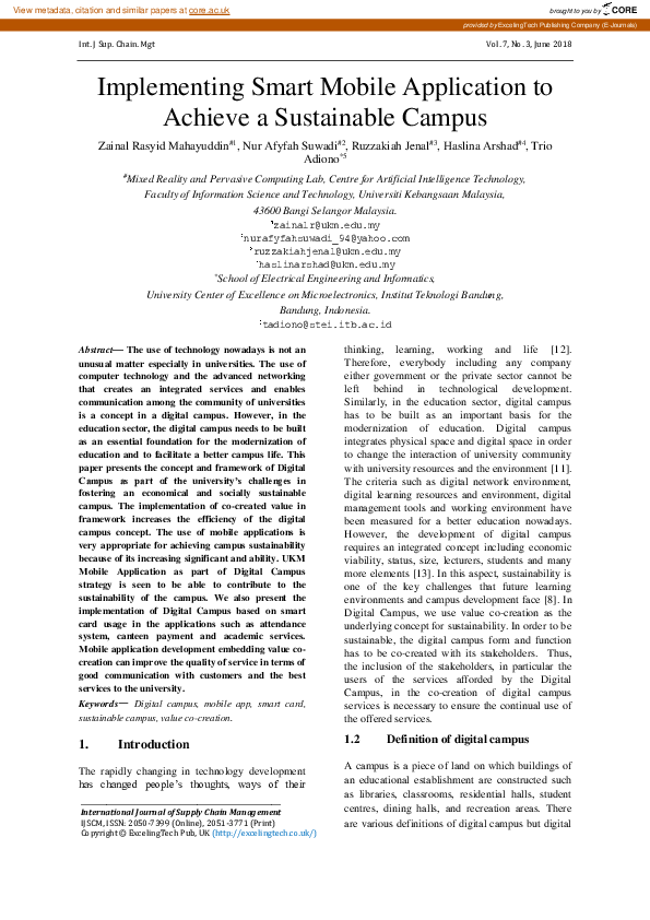 (PDF) Implementing smart mobile application to achieve a sustainable campus