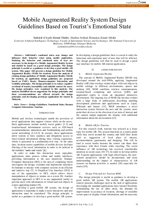 (PDF) Mobile Augmented Reality System Design Guidelines Based on Tourist’s Emotional State