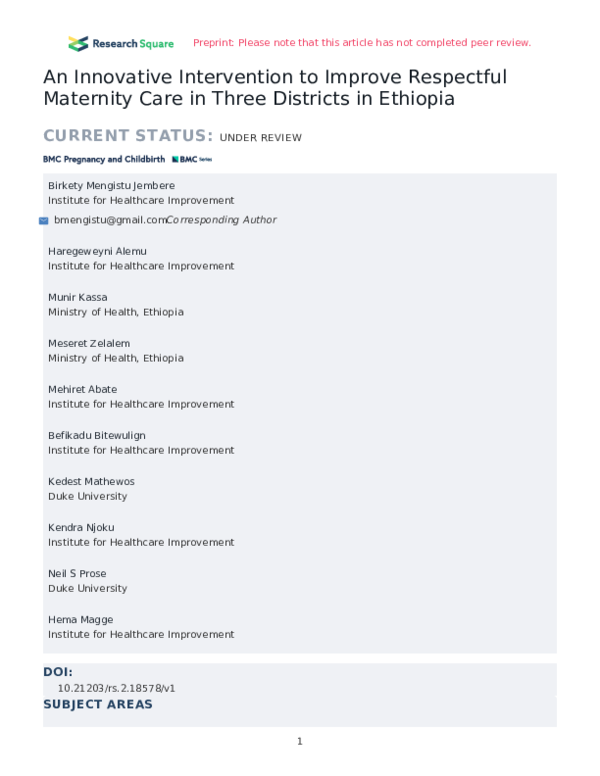 (PDF) An Innovative Intervention to Improve Respectful Maternity Care ...