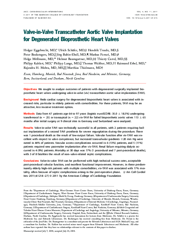 (PDF) Valve-in-Valve Transcatheter Aortic Valve Implantation for Degenerated Bioprosthetic Heart ...