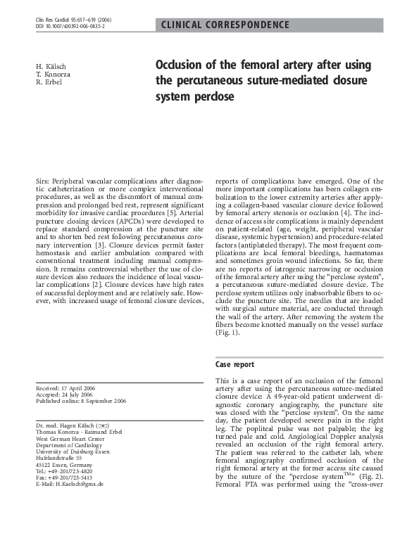 (PDF) Occlusion of the femoral artery after using the percutaneous ...
