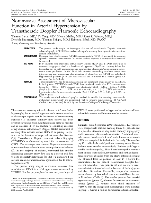 Pdf Noninvasive Assessment Of Microvascular Function In Arterial Hypertension By Transthoracic