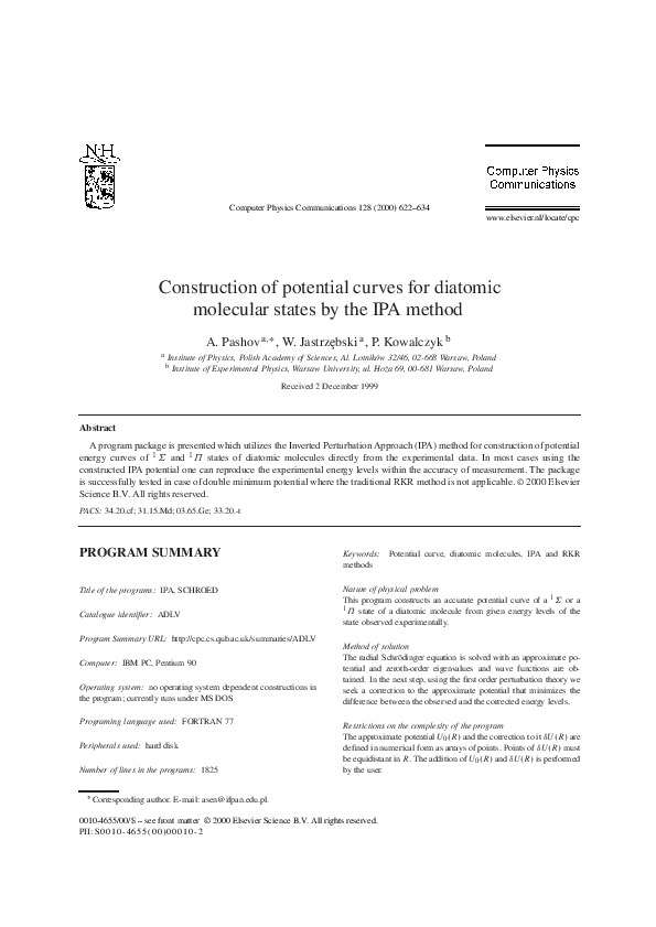 (PDF) Construction of potential curves for diatomic molecular states by ...