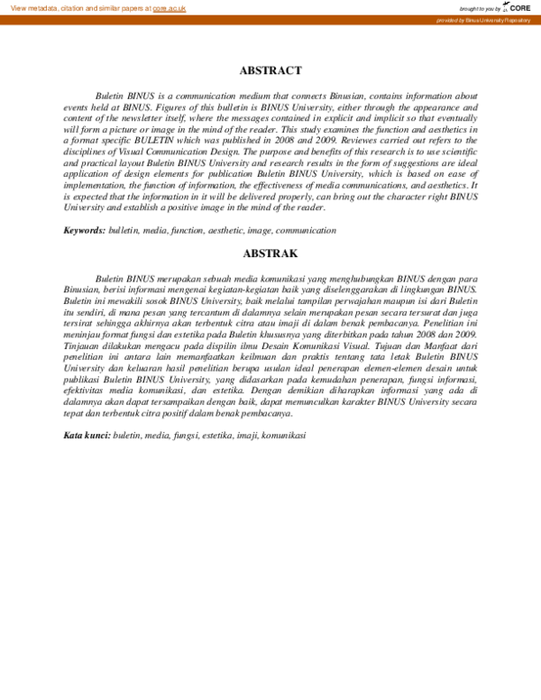 (PDF) Tinjauan Format Ideal, Fungsi dan Estetika Buletin Binus University