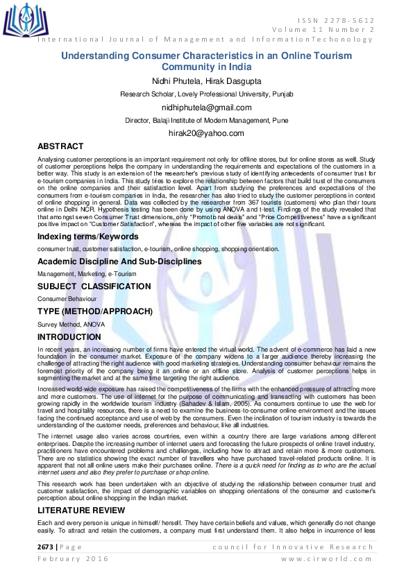 (PDF) Understanding Consumer Characteristics in an Online Tourism ...