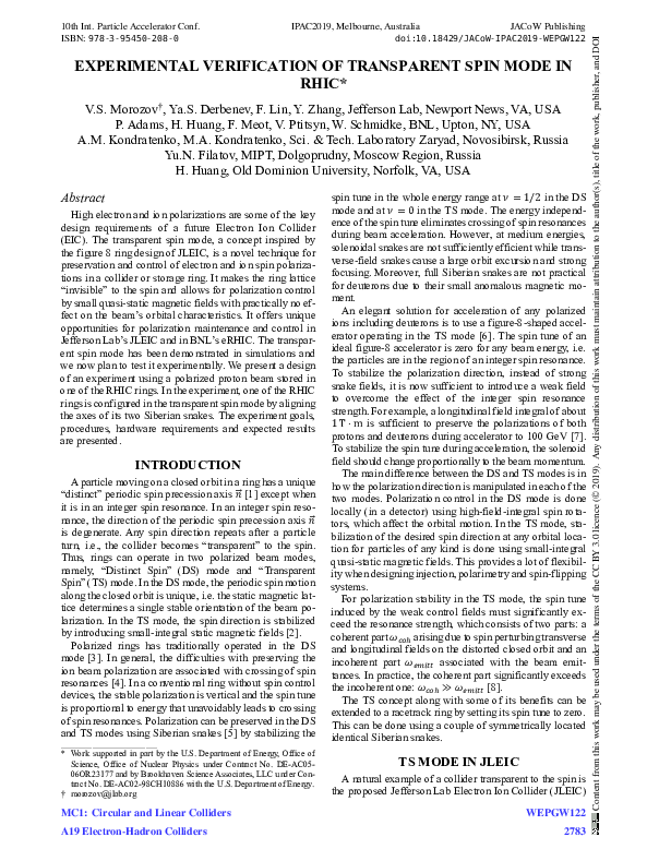 (PDF) Experimental Verification of Transparent Spin Mode in Rhic