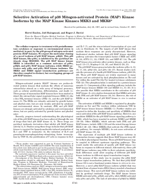 (PDF) Selective Activation of p38 Mitogen-activated Protein (MAP) Kinase Isoforms by the MAP ...