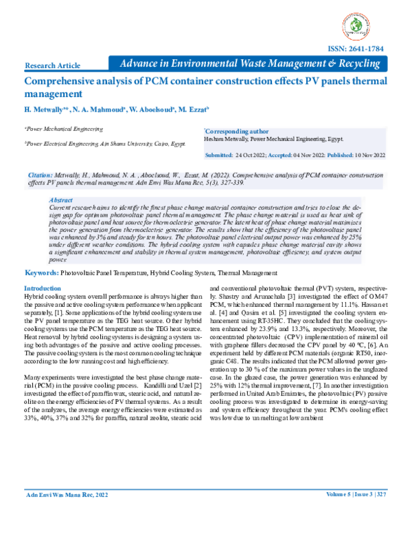 (PDF) Comprehensive analysis of PCM container construction effects PV ...